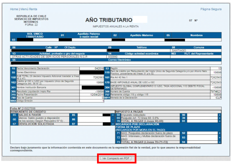 Formulario Renta F22 en Chile